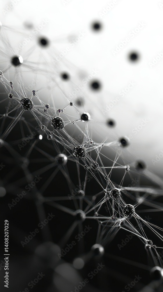 Intricate network structure with interconnected nodes and fine threads ...