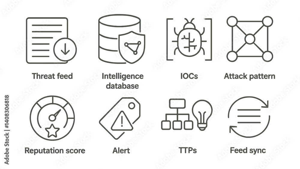 Line style icons of SIEM systems: event correlation, log collector ...