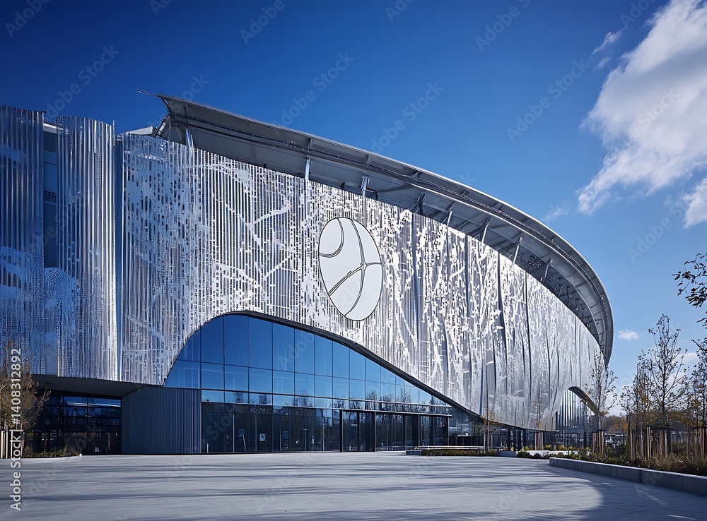 Stock-Foto „The exterior of the Spurs Stadium is covered in silver ...