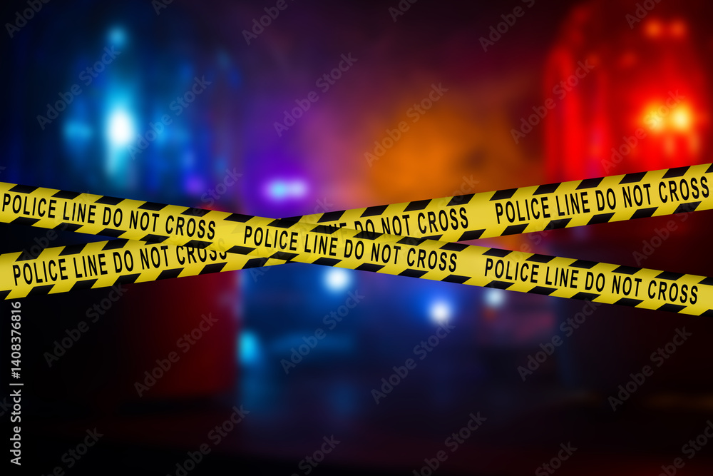 Close Up Shot Focused on Yellow Tape Showing Text "Police Line Do Not ...