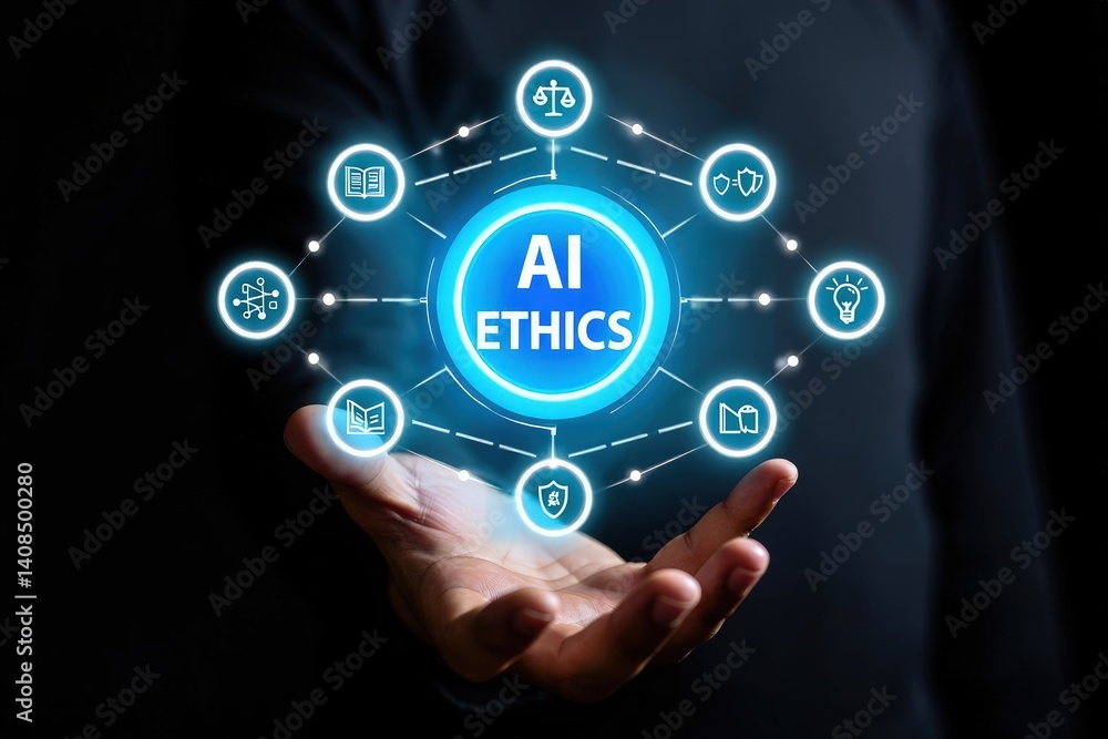 AI ethics and law in artificial intelligence governance. Icons related ...