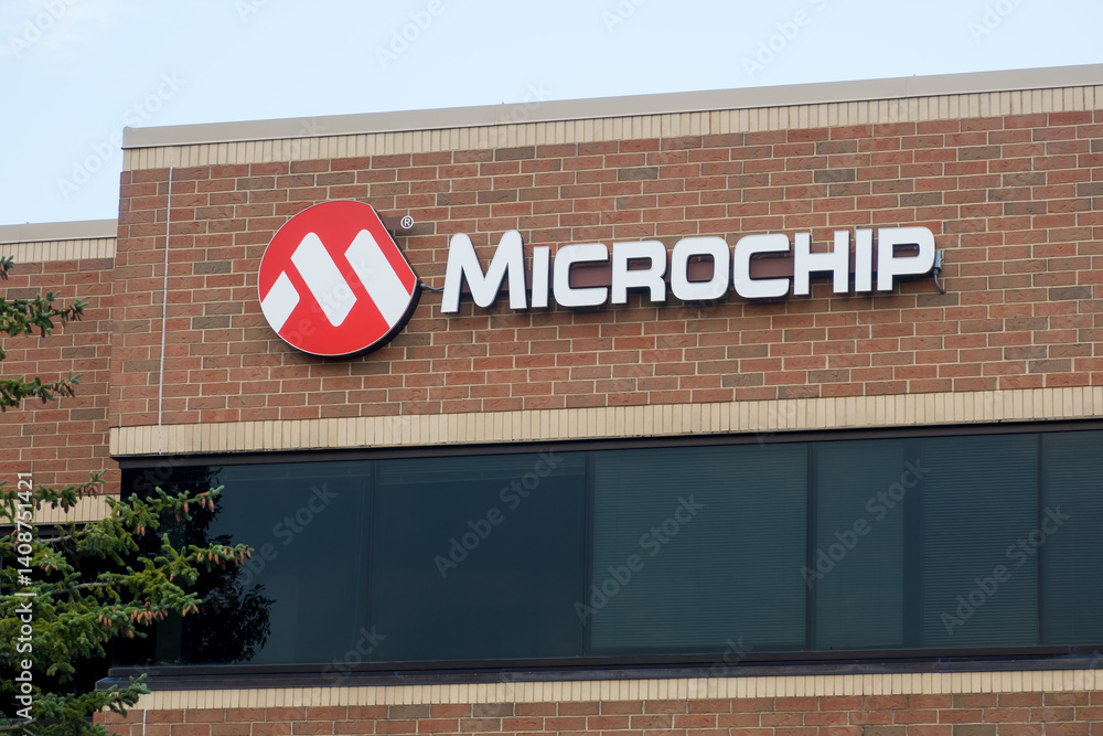 Microchip Technology signage is an American manufacturer of ...