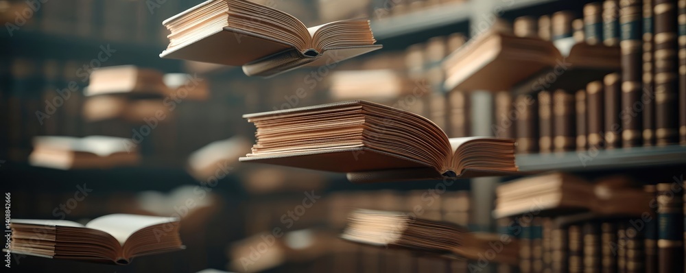 Books floating in the air with flying and education concept. Floating ...