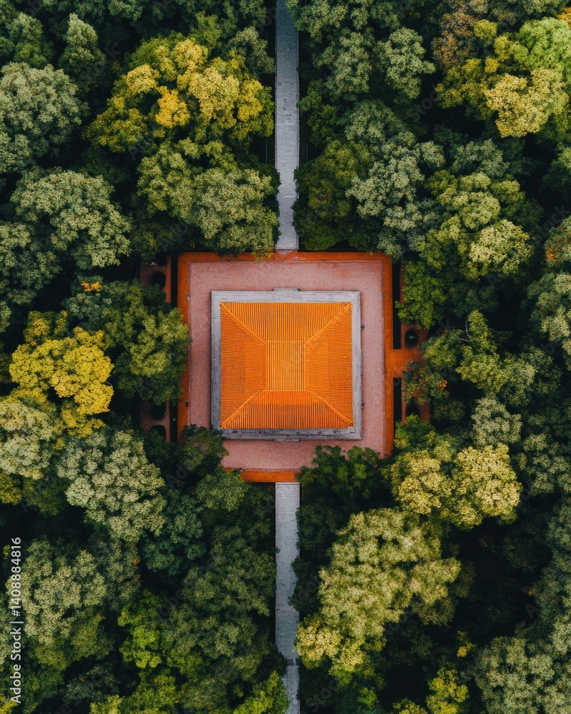 Eco-Minimalist Heritage Site Aerial Symmetry of Cultural Landmark ...