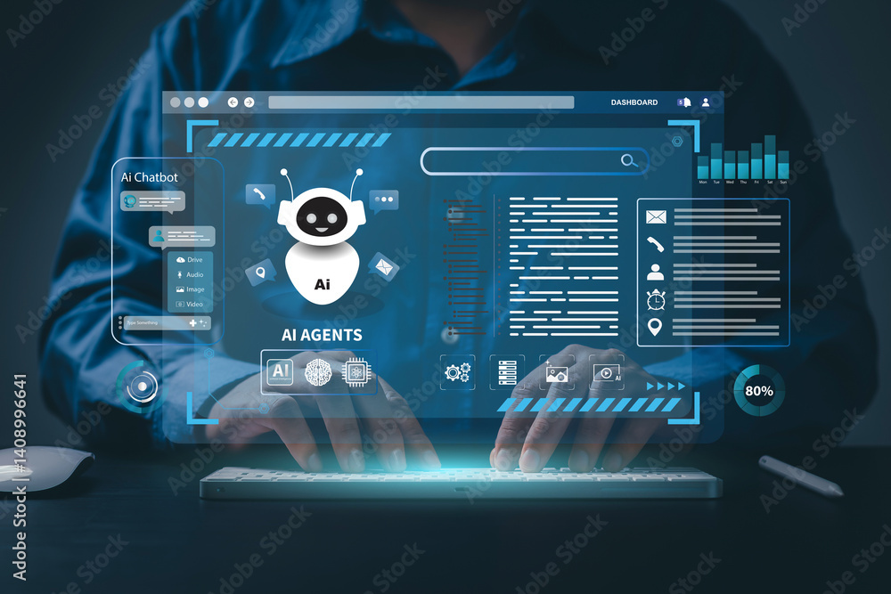 Foto de Stock AI agent and generative artificial intelligence concept. Businessman using AI ...