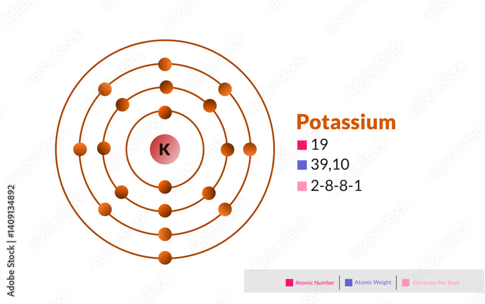 Bohr model of the Potassium atom. Electron structure of Potassium ...