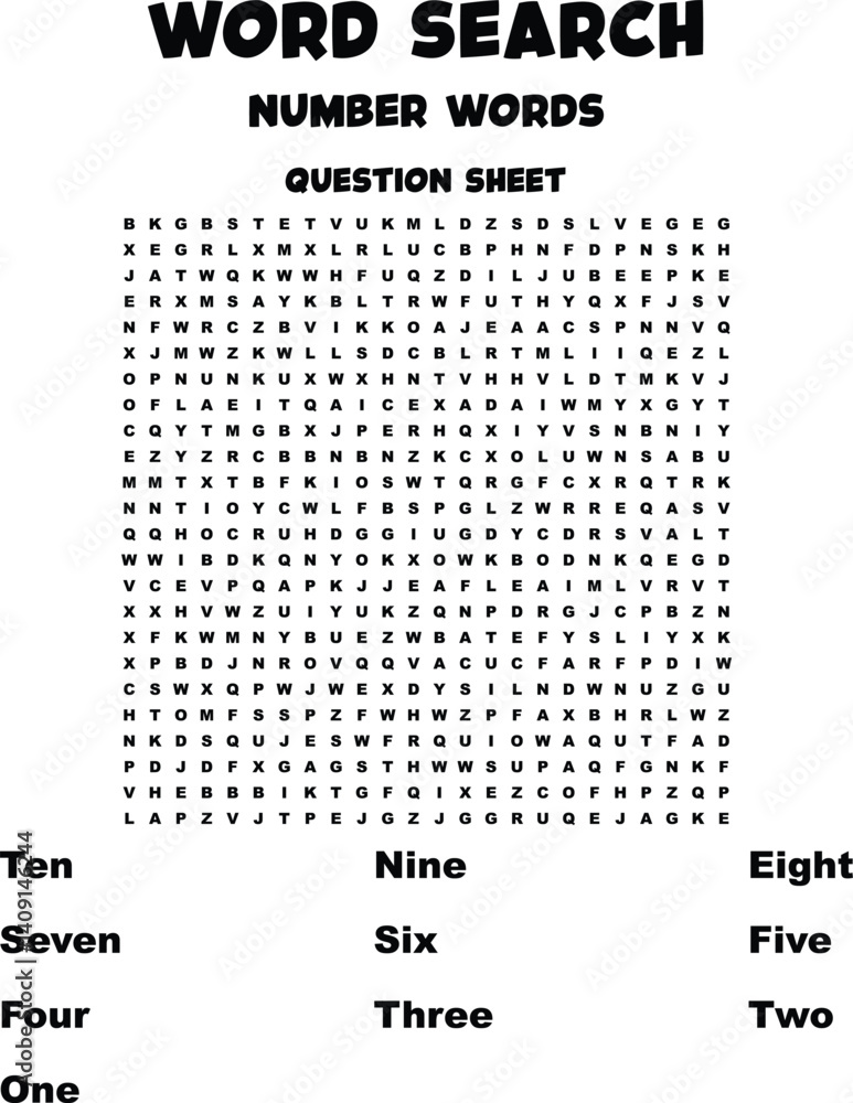 Number Word Search Puzzle Worksheet Educational Activity Question Sheet ...