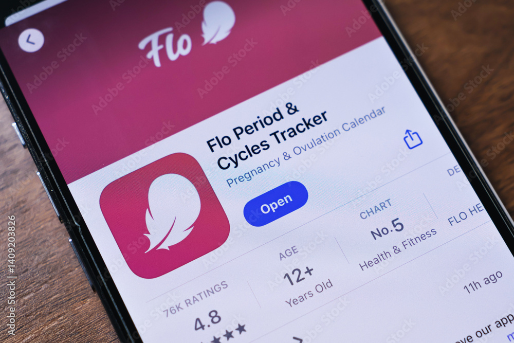 Poznan, Poland - March 26, 2025: Smartphone screen showing Flo app used ...
