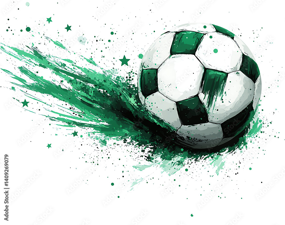 Abstract Soccer Ball Vector With Green Paint Splatter And Star Accents ...