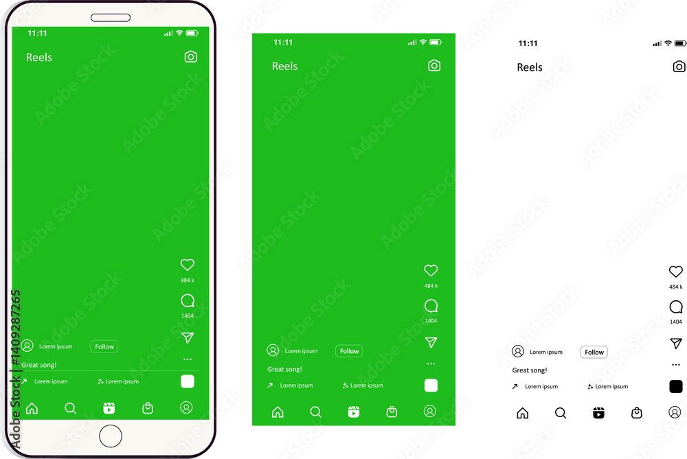 Instagram reels mockup empty green screen transparent background Stock ...