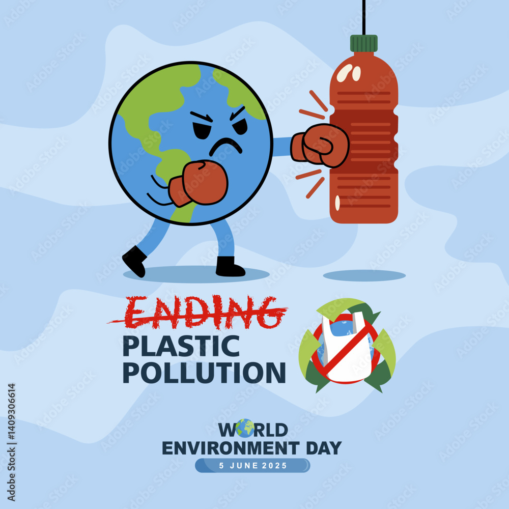 World environment day 2025 design idea with cartoon earth boxing ...