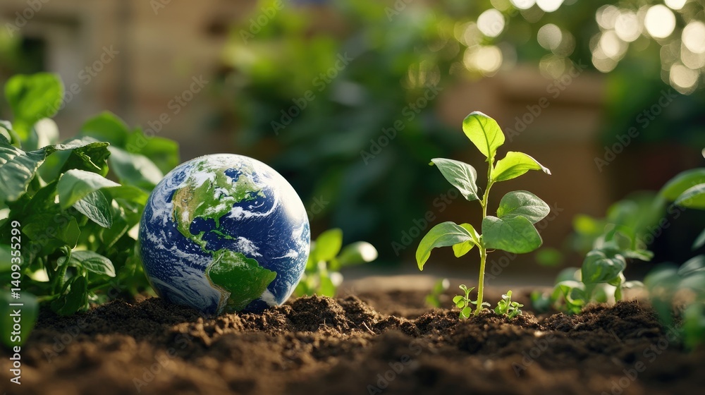 Soil, Seedling, and Globe Reflecting Environmental Sustainability Stock ...