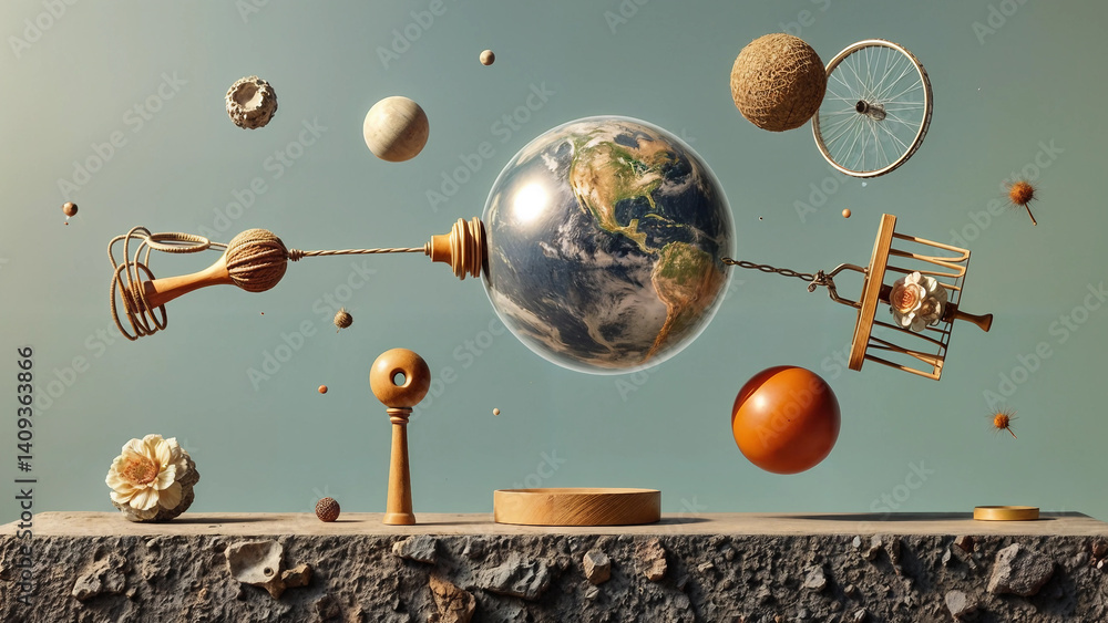 Surreal composition that brings together incompatible objects and ...