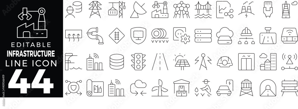 Infrastructure & Public Facility set of web icons in line style ...