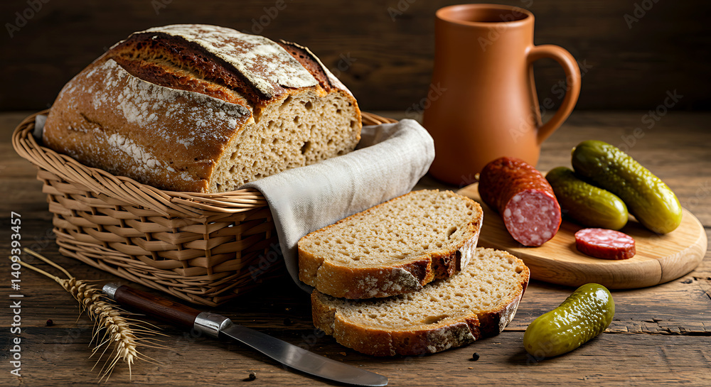 Ilustrace Polish chleb na zakwasie, a hearty sourdough bread made with ...