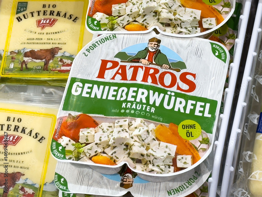 Foto de Stock Patros greek style herb cheese cubes in grocery store ...