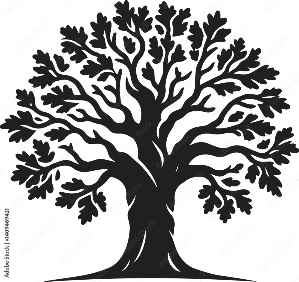Stately Oak Tree Vector Art, Elegant Oak Tree Illustration on White or ...