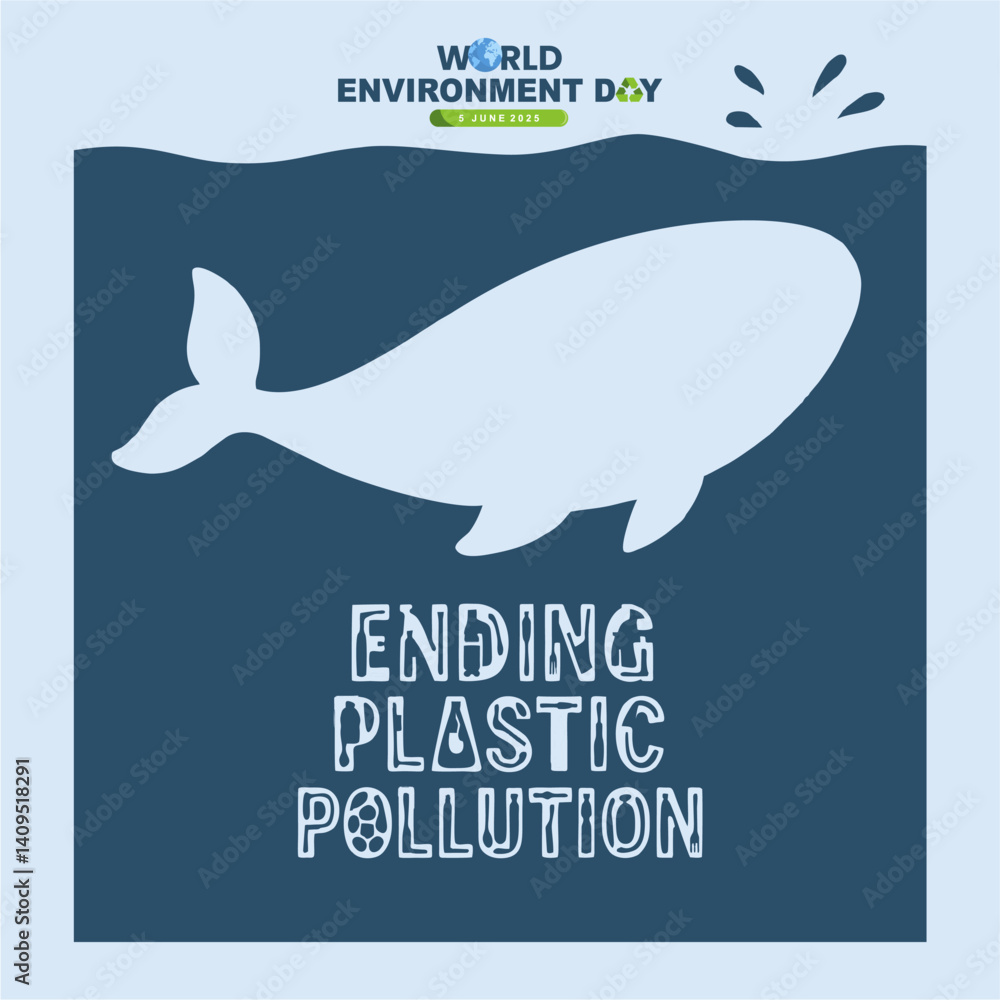 Image vectorielle Stock World Environment Day 2025 illustration. Whale among marine plastic ...