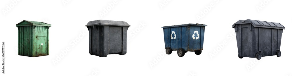 Diverse types of outdoor waste bins and recycling containers for ...