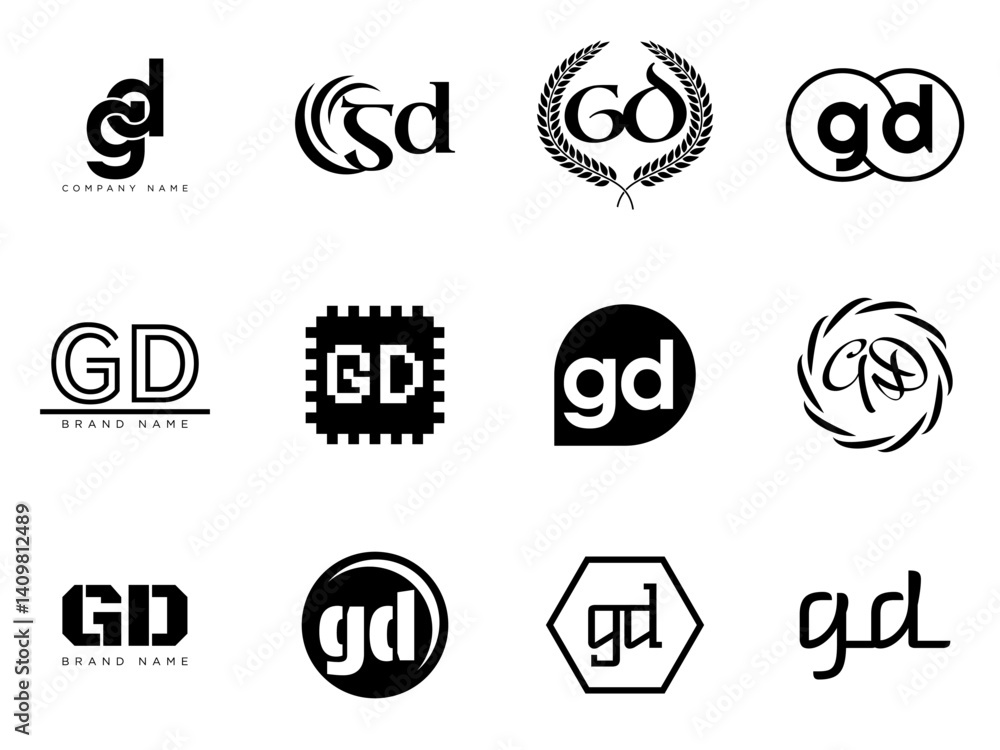 GD logo company template. Letter g and d logotype. Set different ...