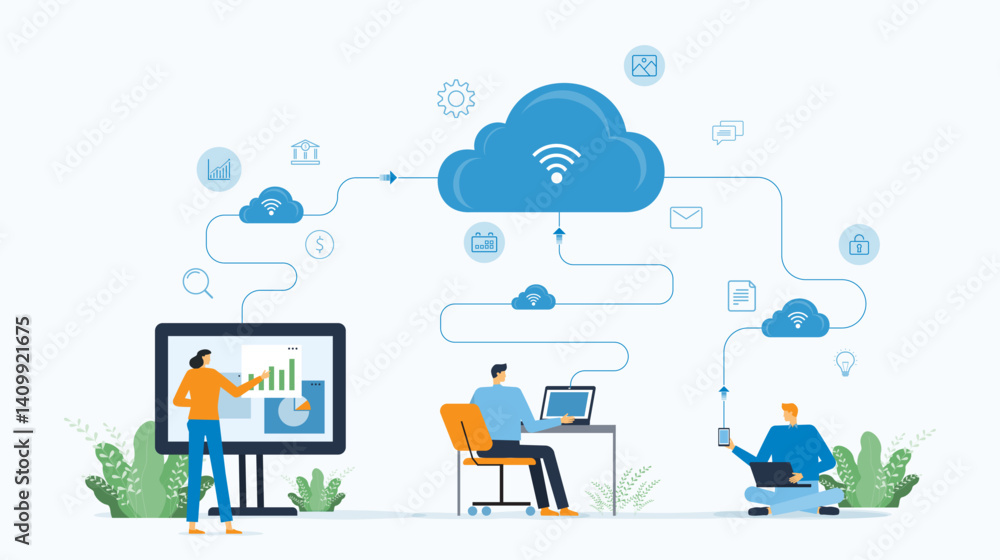 business technology cloud computing service connection concept with ...