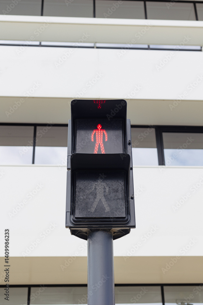 Red pedestrian traffic light in Lisbon, Portugal, signaling stop ...