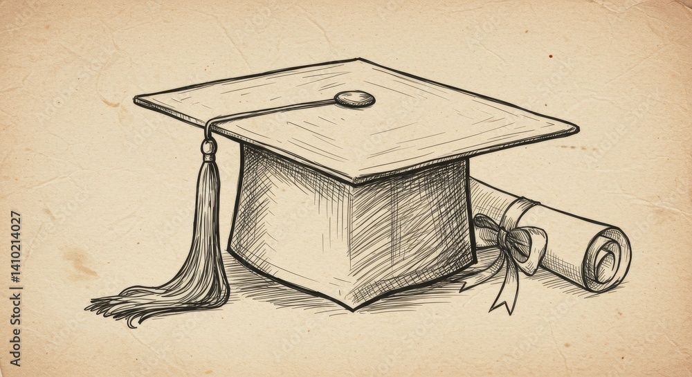 Graduation Cap and Diploma - Sketch of a graduation cap and diploma ...