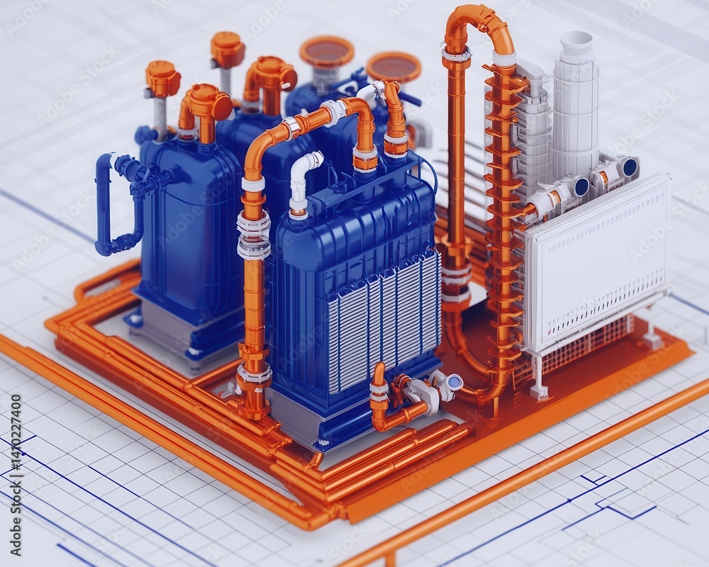 Exploded schematic of a fuel cell cooling system, showing coolant ...