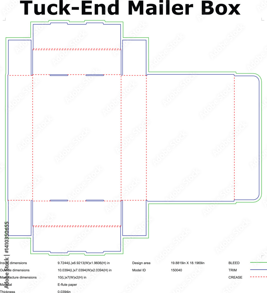 Tuck End Mailer Box Die Cut Template For Packaging Design Illustration ...