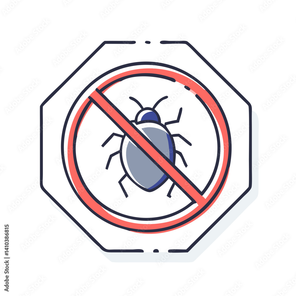 Stop bug symbol in red border flat design Stock Vector | Adobe Stock