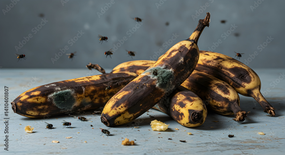 Decomposed Bananas Featuring Mold and Flies Displaying the Circle of ...