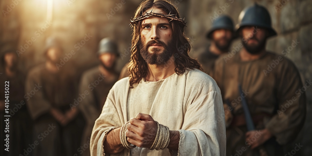 Jesus Christ praying on Good Friday, wearing the crown of thorns ...