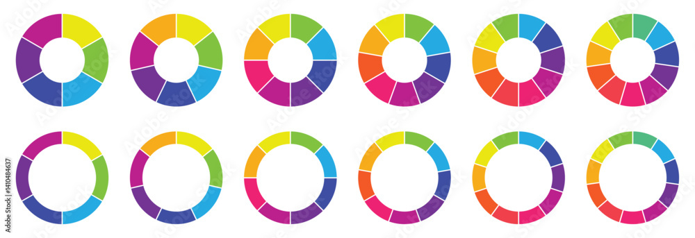 Pie chart set. Circle section graph. Different color circles. Pie chart ...