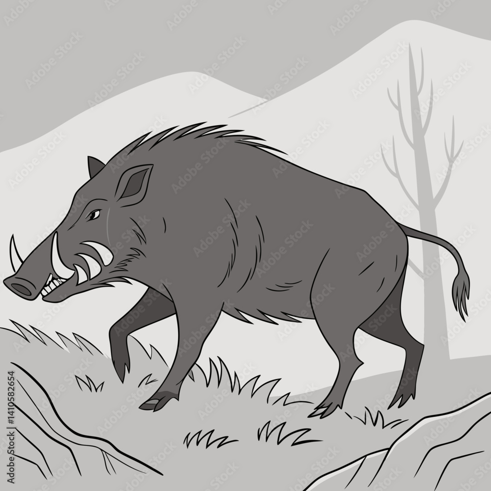 Scary Entelodont vector illustration of a large prehistoric pig with a ...