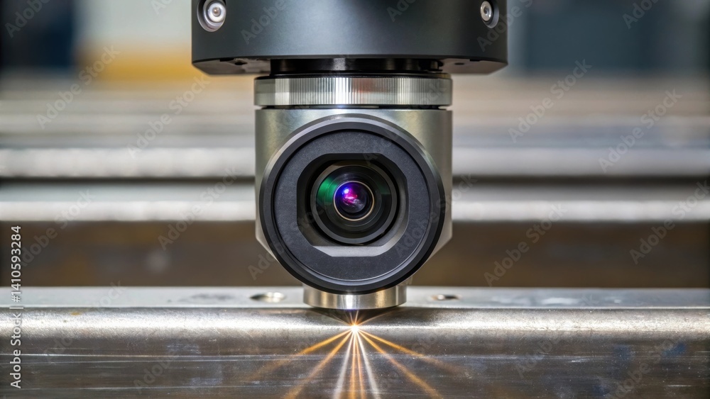 Closeup of the robots camera lens focused on a weld seam showing the ...