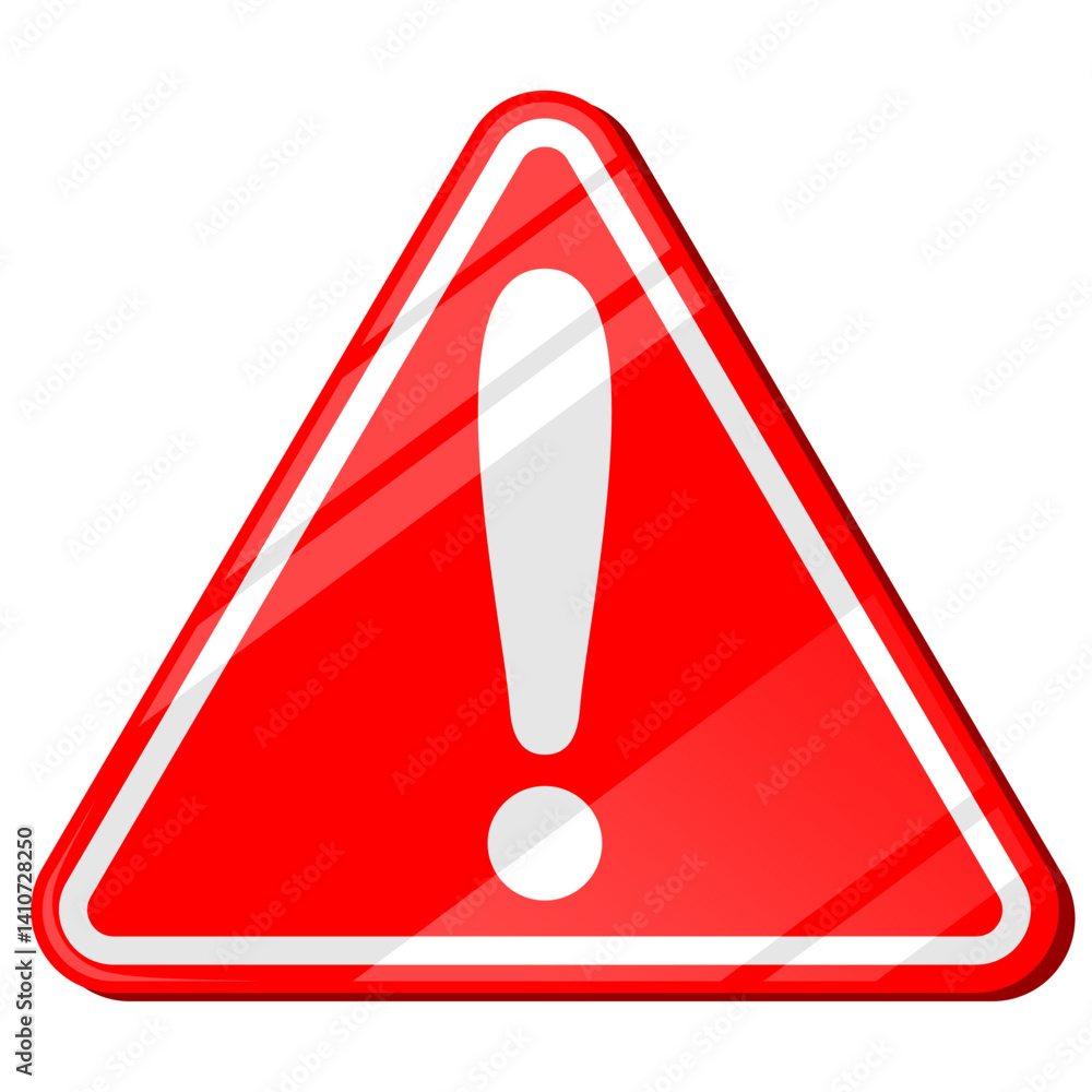Red and white triangular warning sign with bold exclamation mark ...