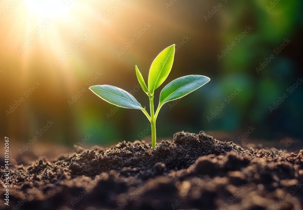 Bright Future Seedling in Soil with Sunlight, growth, sprout Stock ...
