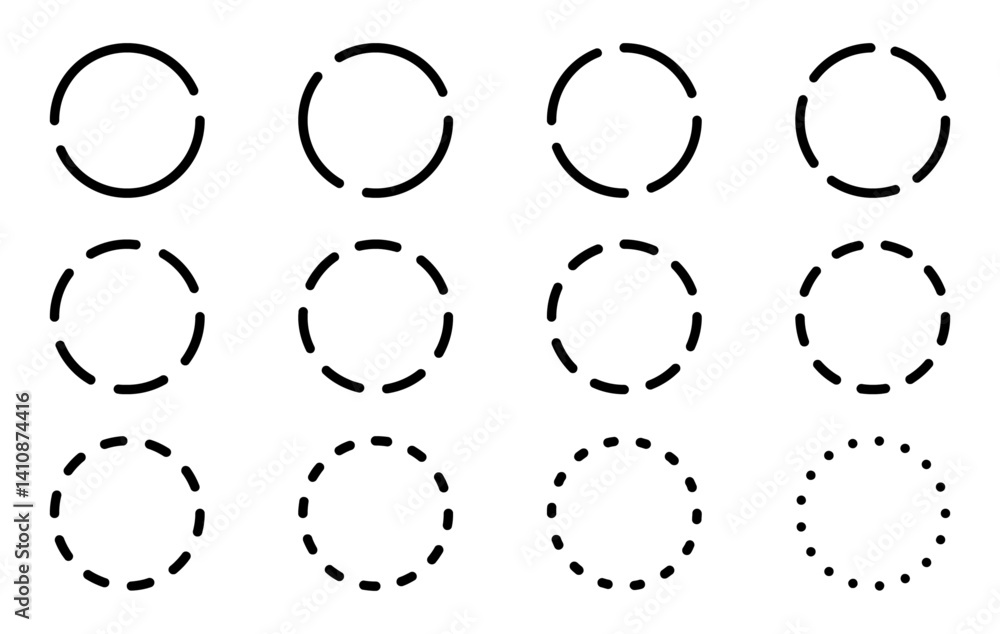 Black Dashed Circular Loading Spinner Icon Set Vector on Transparent ...