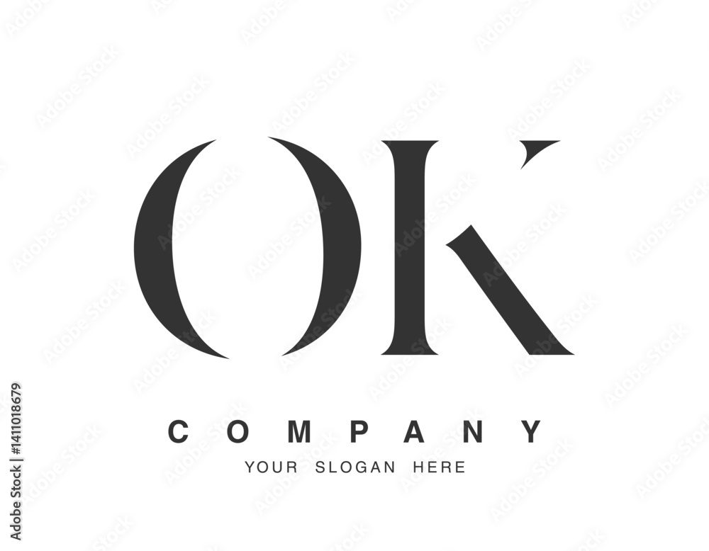 OK logo design. Initial letter o and k serif font style. Creative ...