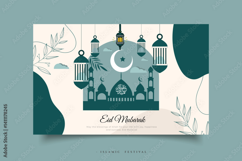 Eid ul Fitr Social Media post design in arabic calligraphy vector ...