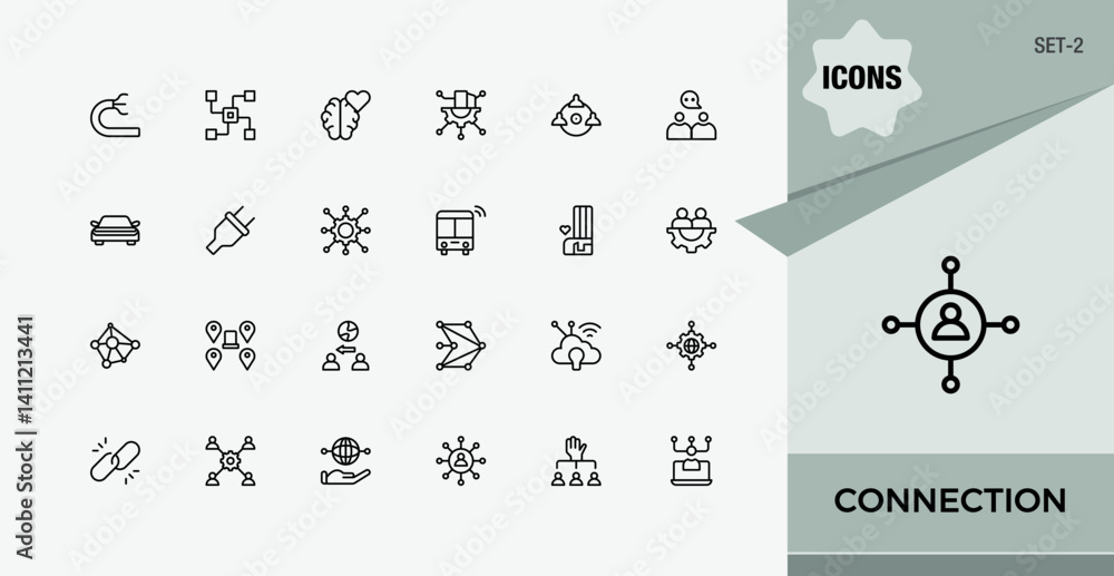 Connection icon set. Network linear icon. Contain linear sign connect ...