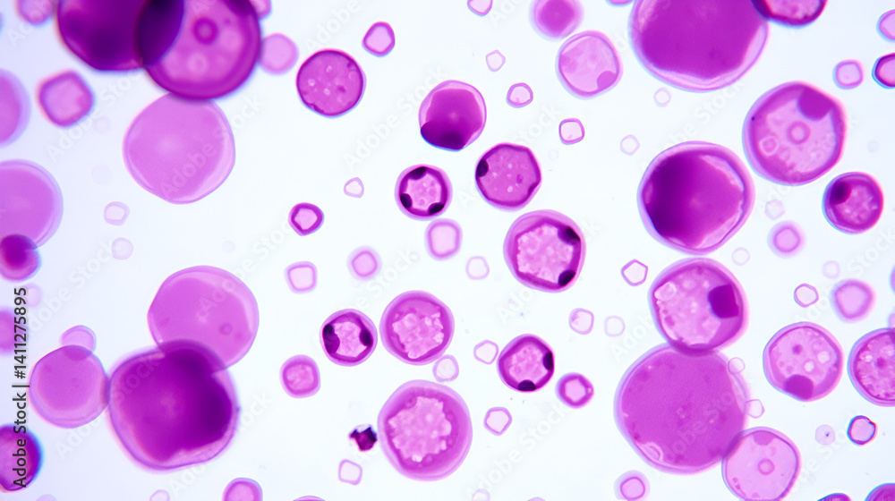Human blood smear view in microscopy.Complete blood count for treatment ...