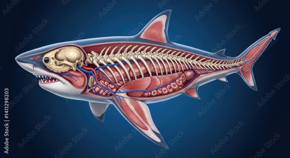 Shark Anatomy: A Detailed Scientific Illustration Stock Illustration ...