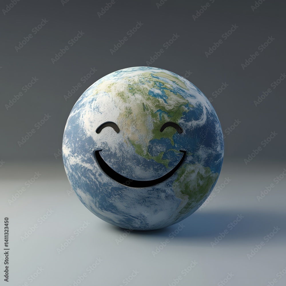 Smiling Earth: A captivating visual of planet earth rendered as a ...