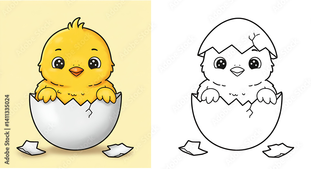 hen chicken coloring page, cute chick popping out of an egg, before ...