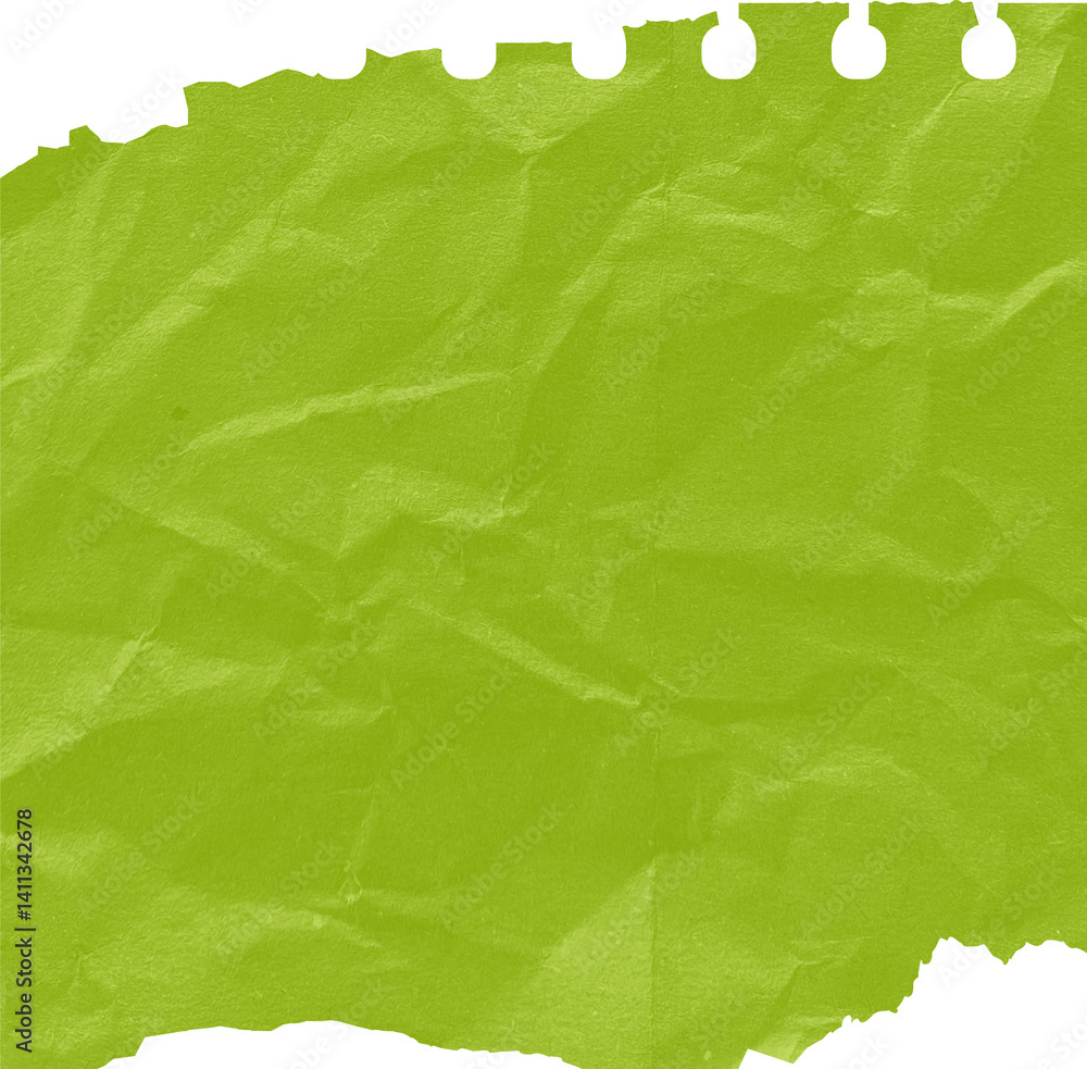 Crumpled green torn ripped notepaper sheet texture isolated on ...