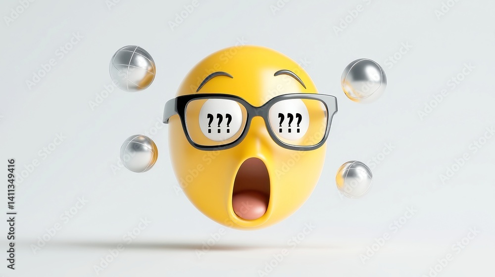Surprised Emoji with Orbiting Exclamations, a vibrant 3D representation ...