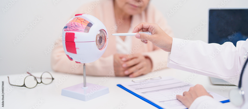 Elderly Patient consulting Doctor to Eye disease, Senior Medical ...
