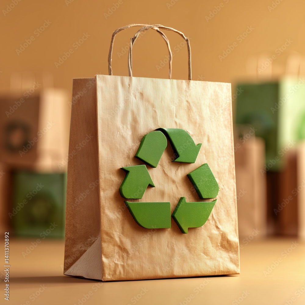 Recycling label concept on green paper bag An ecological system for ...