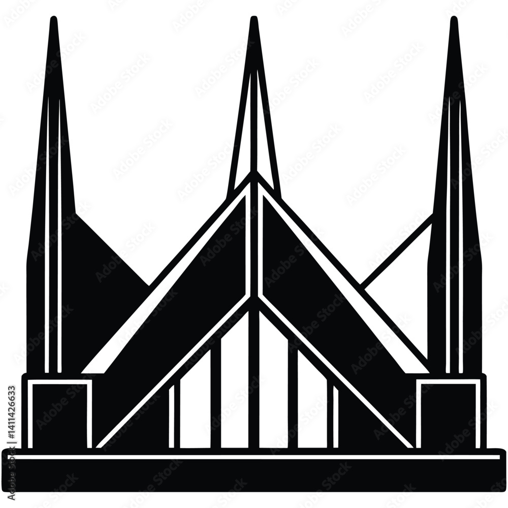 Faisal Mosque Islamabad Pakistan Black and White Vector Illustration ...